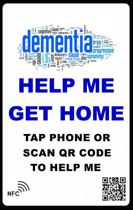Smart NFC Dementia 'HELP ME GET HOME' Medical ID Information Card with ...