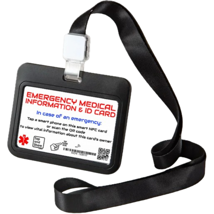 Black Lanyard & Smart NFC Emergency Medical Alert ID Information Card ...
